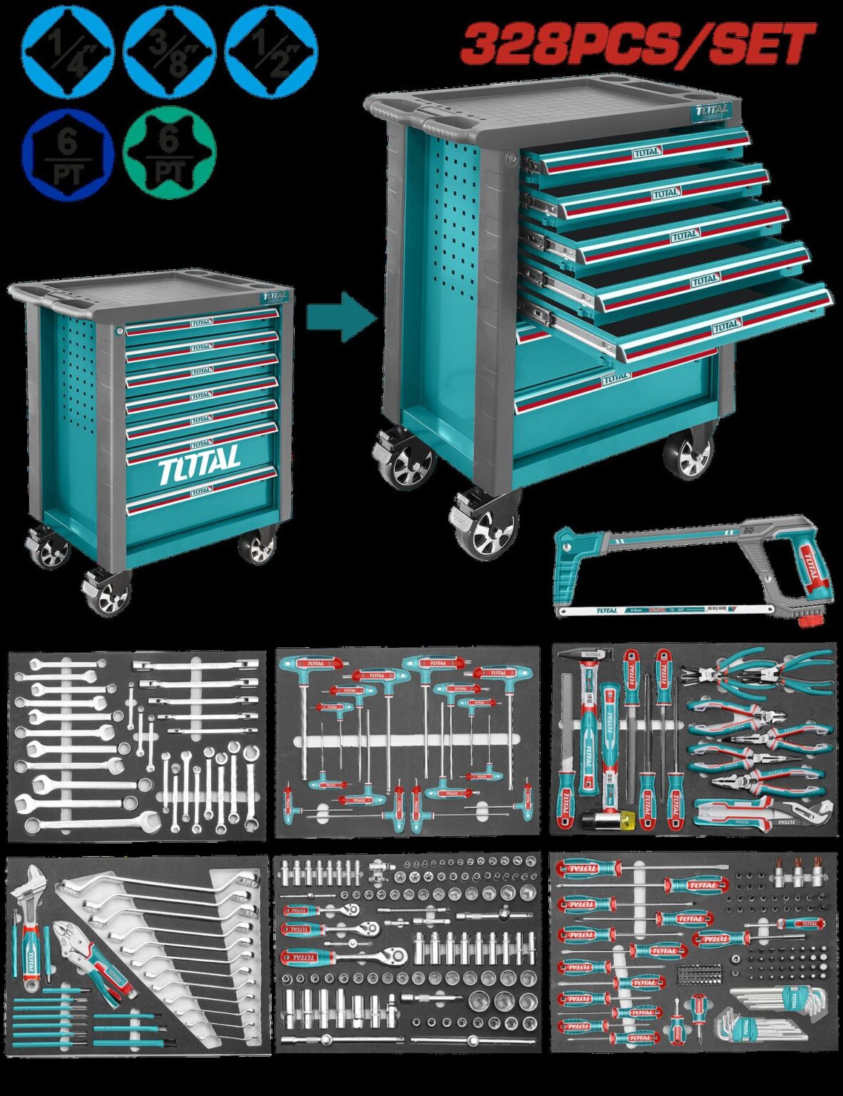 CAJA DE HERRAMIENTA CON 328 PZS INDUSTRIAL SUPER TOTAL (THPTCS73281 ...