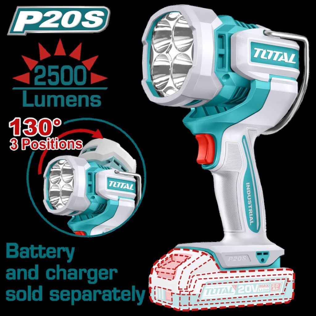 LAMPARA DE TRABAJO INALAMBRICA 20V 2500 LUMENES INDUSTRIAL SUPER TOTAL ...